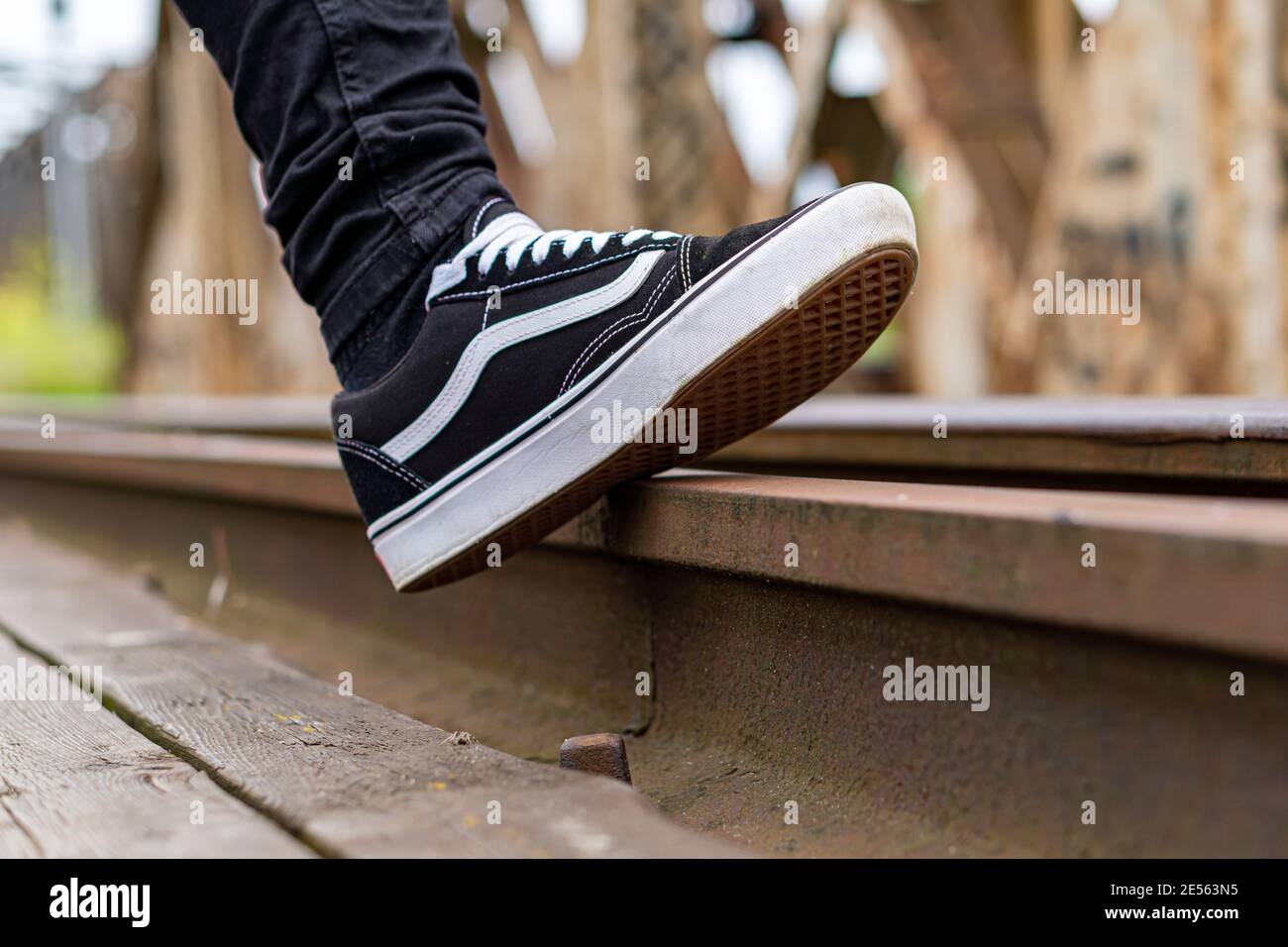 Men's shoe based on railway rails with a visible sole Stock Photo - Alamy
