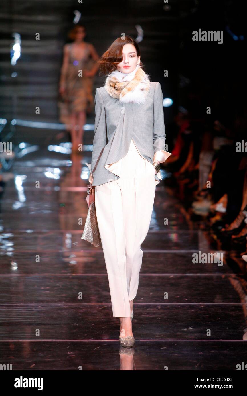 A model displays a creation by Italian designer Giorgio Armani for his ...