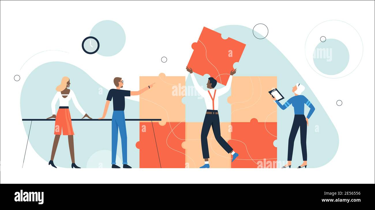 Business people collecting puzzle pieces together vector illustration ...