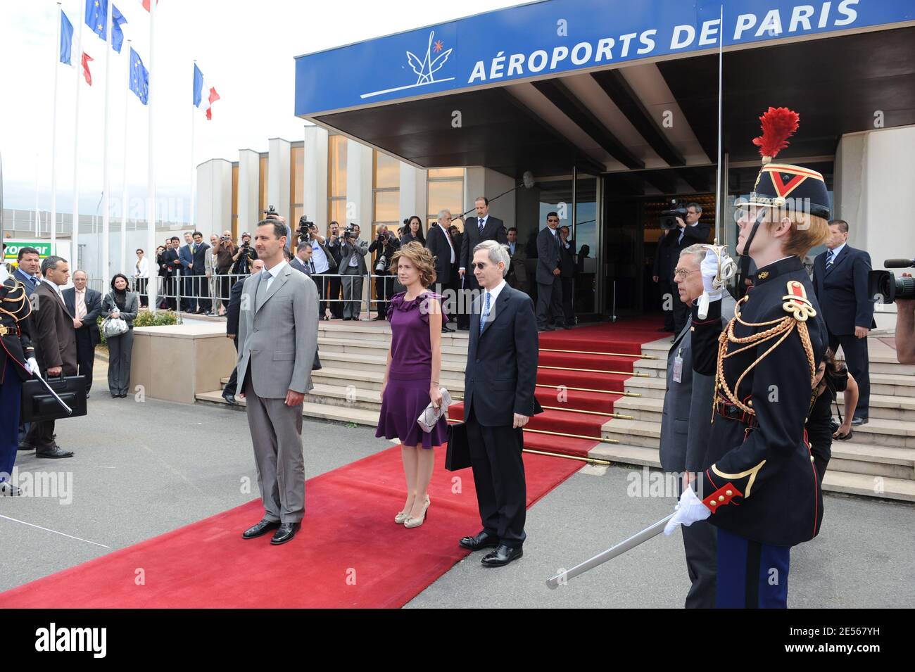 Syrian President Bashar Al Assad And His Wife Asma Arrive At Orly Airport For A Three Days Visit