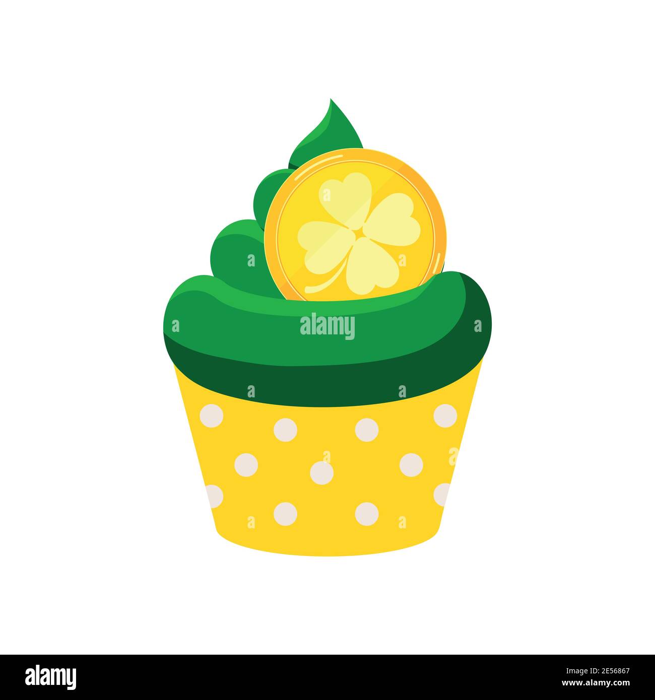 St Patrick cupcake with gold coin isolated on white background Stock ...