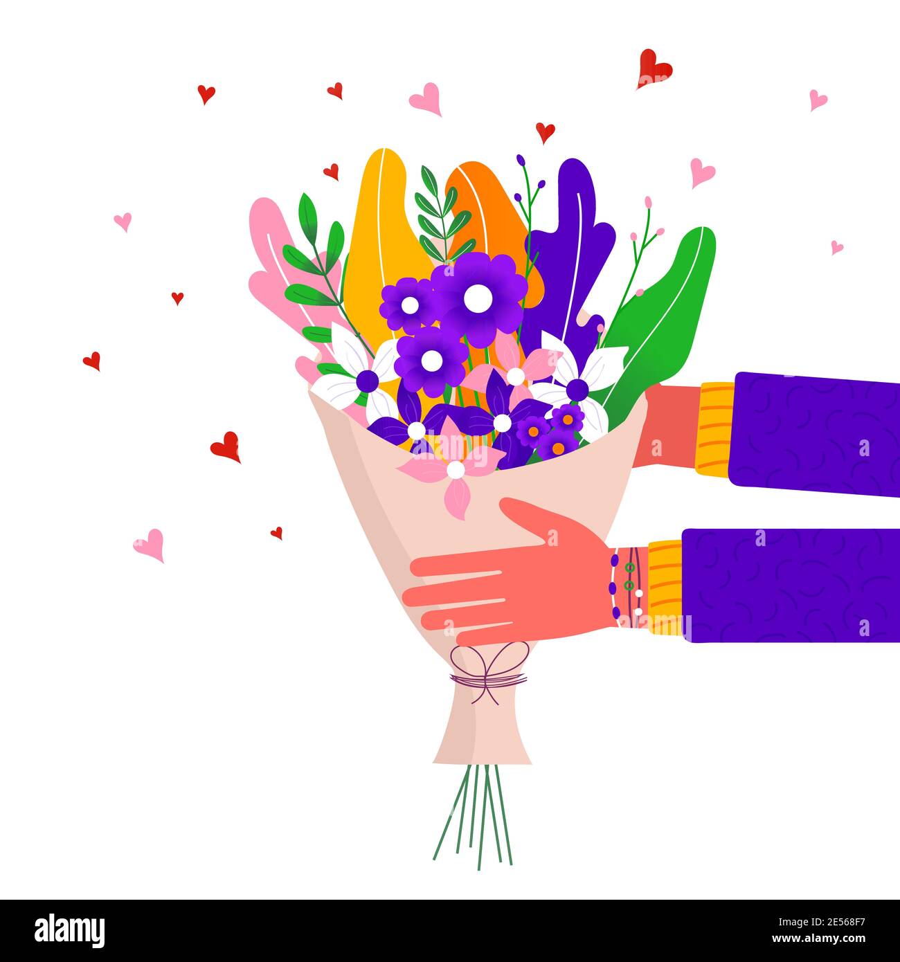 Courier holding in hand parcel ready for fast flower delivery to the ...