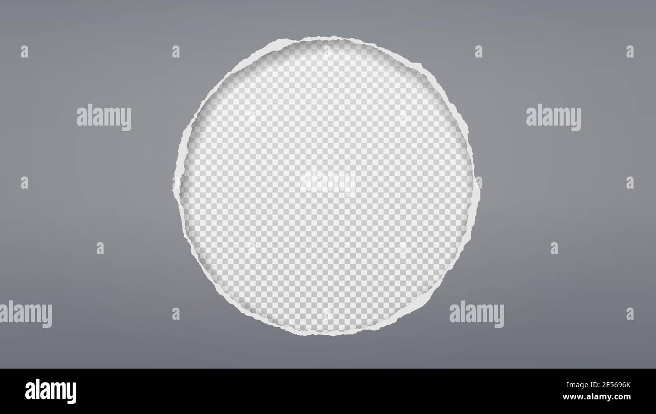 Round hole composition in grey paper with torn edges and soft shadow is ...