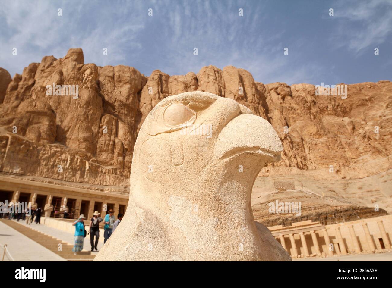 Horus statue infront of famous Hatshepsut temple, Thebes, Egypt Stock ...