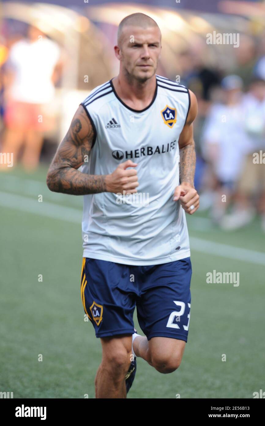 David Beckham warms up before the LA Galaxy vs New York Red Bulls game ...