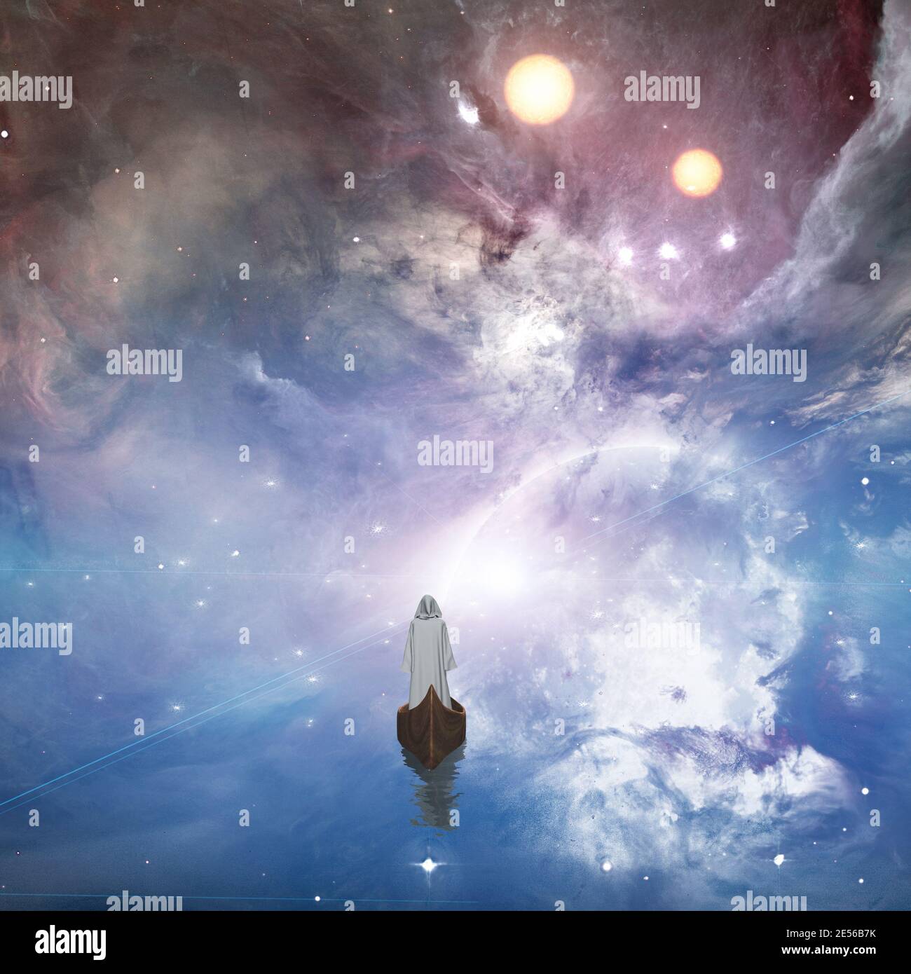 Figure in white robe floating in space. 3D rendering Stock Photo - Alamy