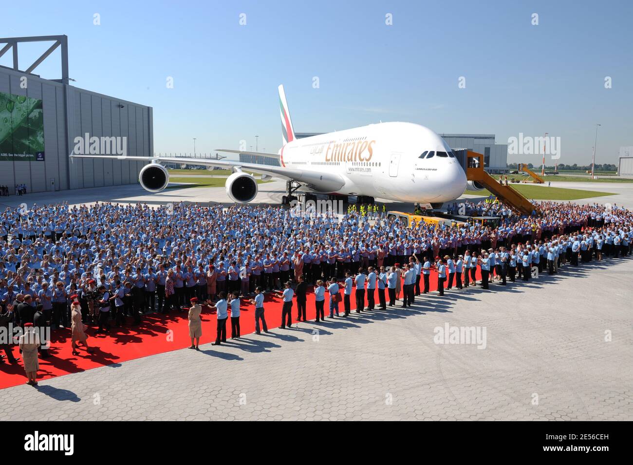 Some 2,000 Airbus employees and Emirates stewardesses attend the ...