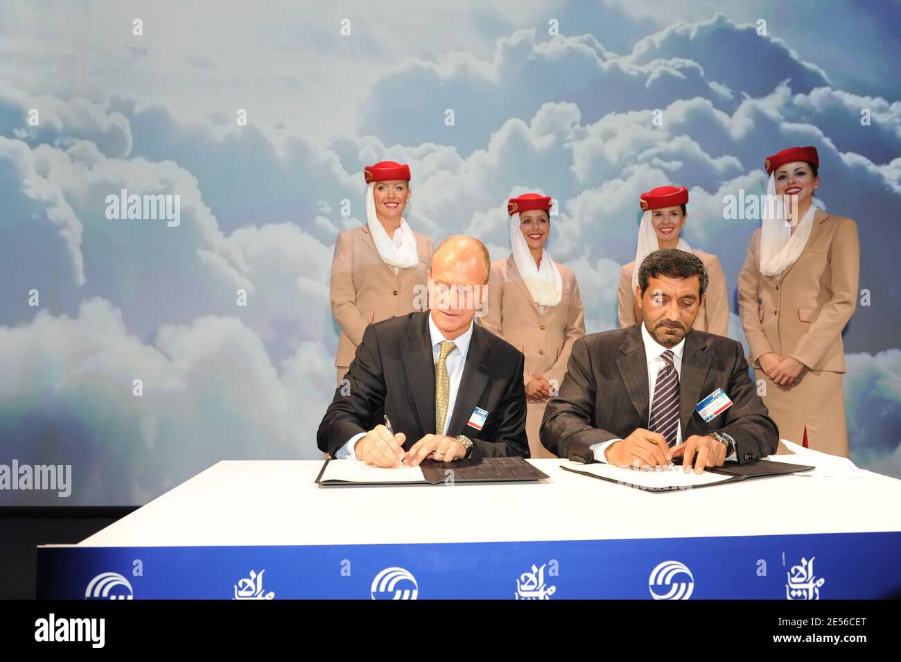 Emirates Chairman and CEO Sheikh Ahmed Bin Saeed Al Maktoum (R) signs ...