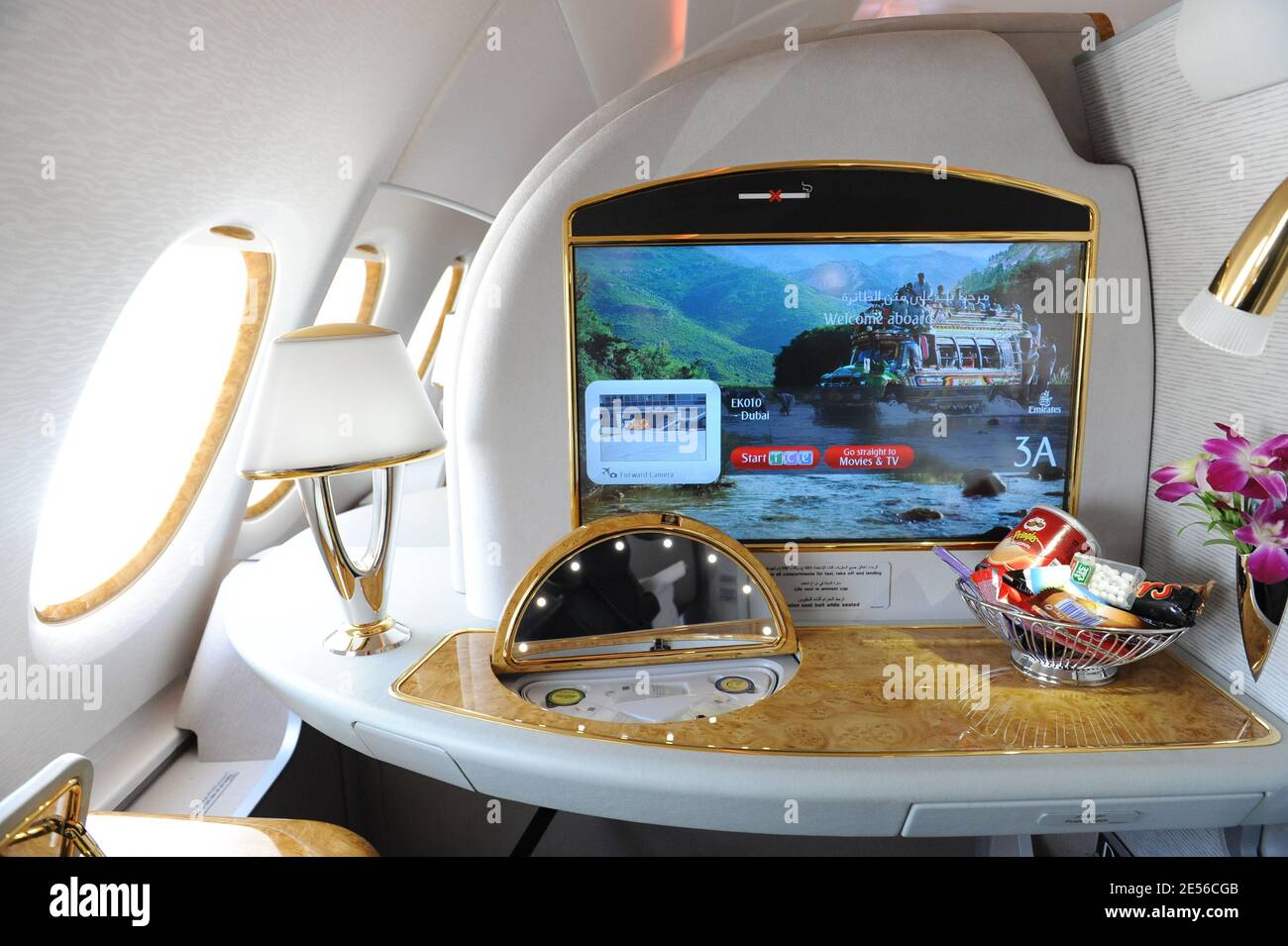 Inside view of the Emirates Airlines A6-EDA A380 during the handing ...