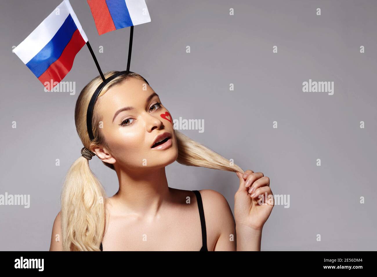 Smiling Fan with Russian Flag. Woman Expressing Emotions of Joy ...