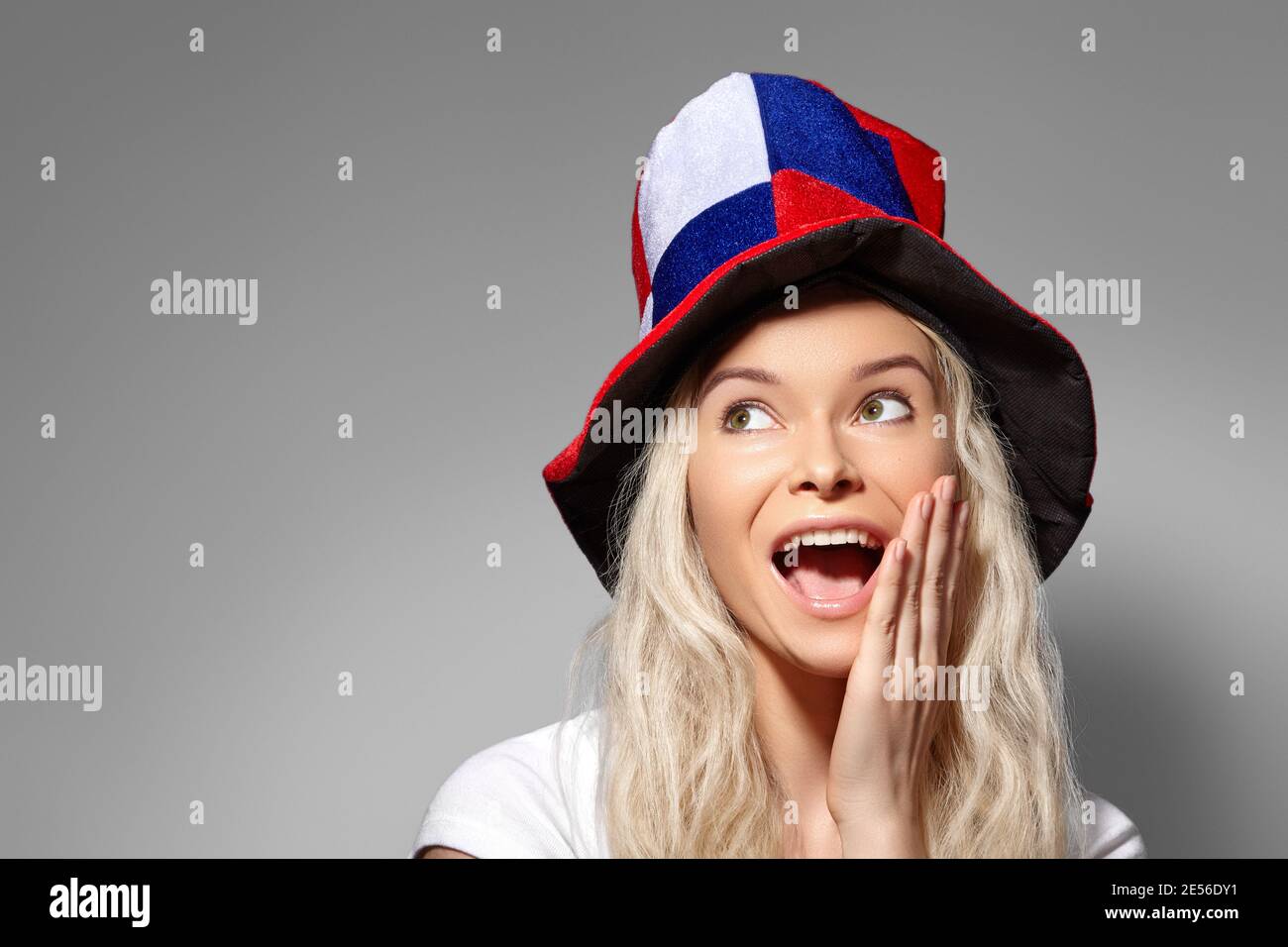 Smiling Football Fan Face. Woman Expressing Emotions of Joy. Russian ...