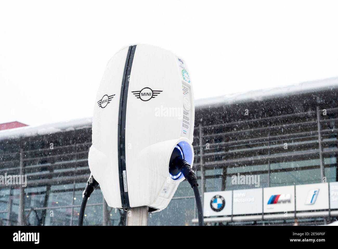 BMW shop and 22 kW Evbox charging point or electric car charging station at the BMW and Mini ...