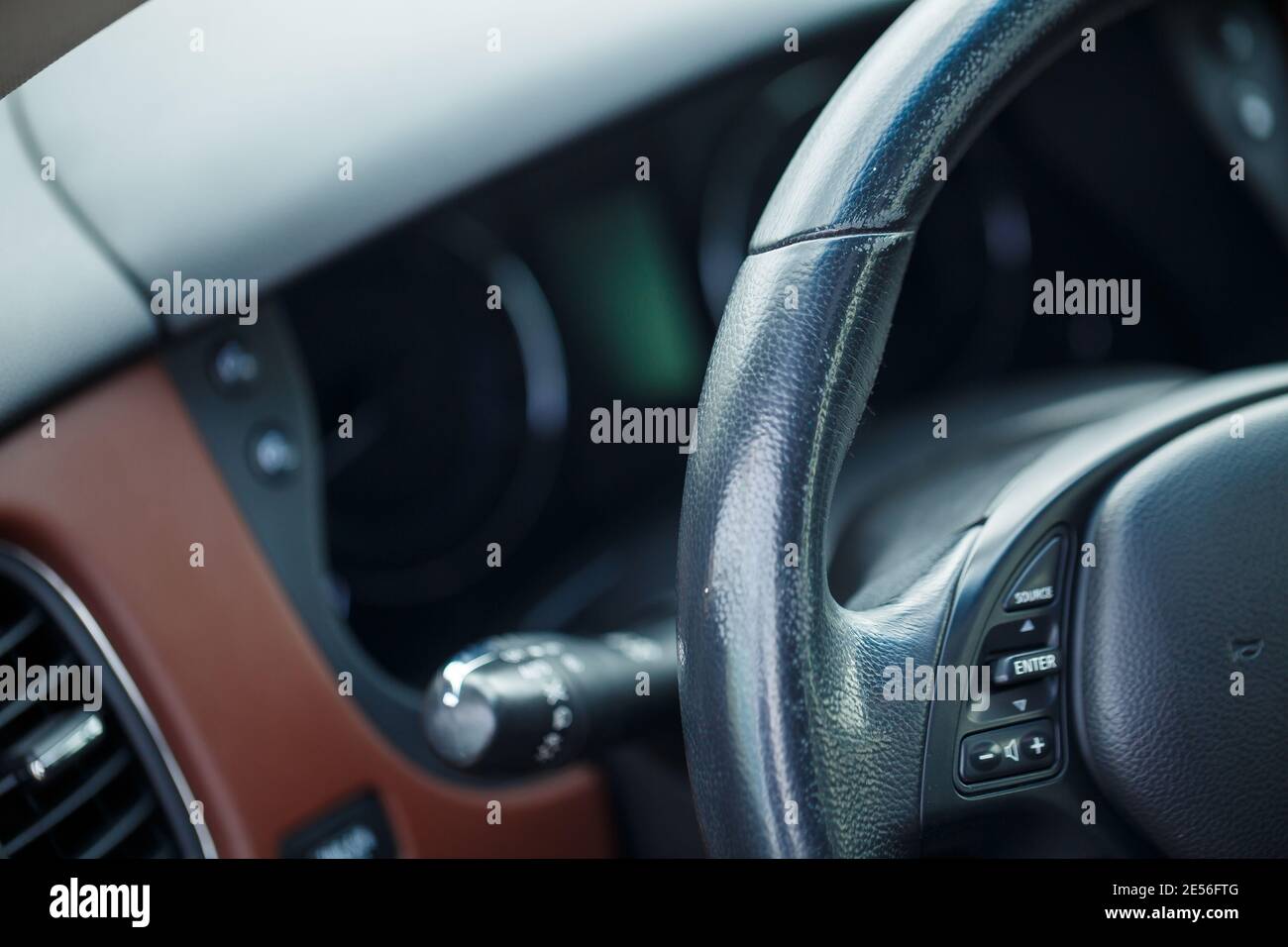 Modern SUV interior with leather panel, multimedia and dashboard Stock ...