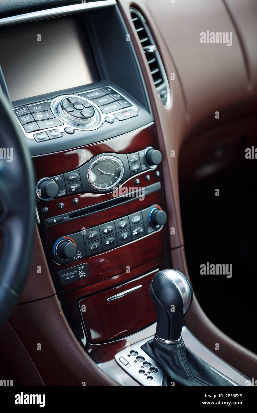 Modern SUV interior with leather panel, multimedia and dashboard Stock ...