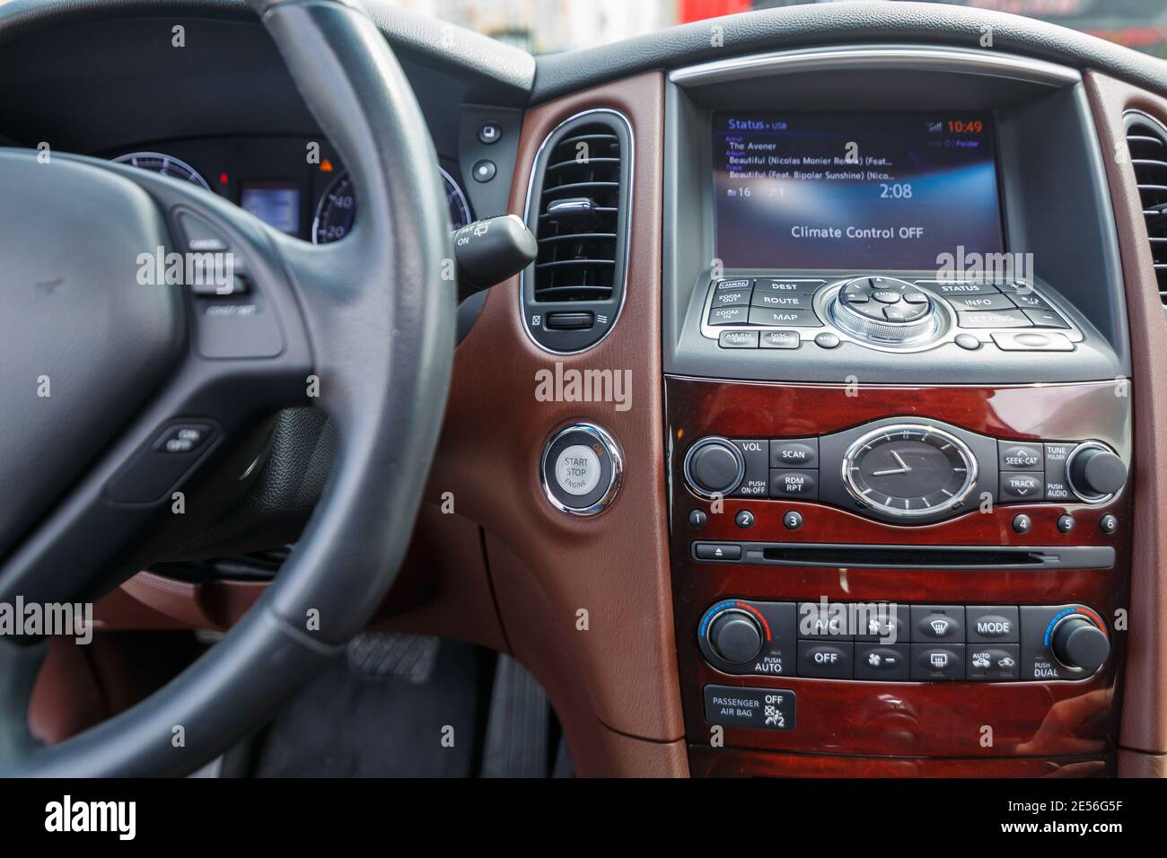 Modern SUV interior with leather panel, multimedia and dashboard Stock ...