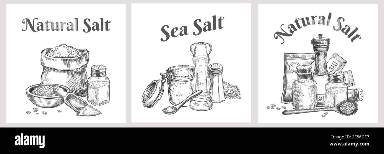 Sea salt labels. Natural and organic salting crystals for bath. Cooking ...