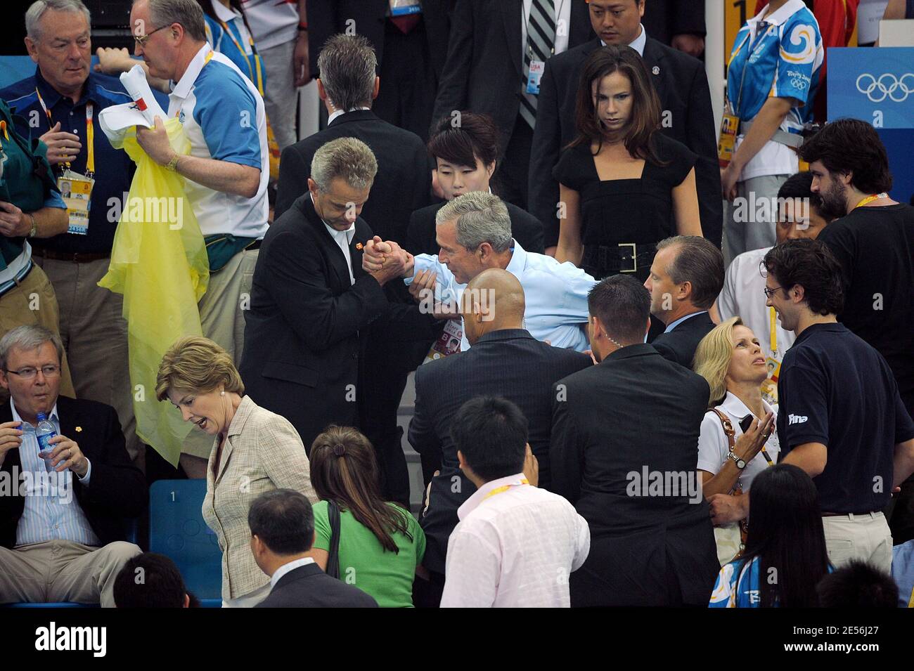 US president George W. Bush Falls in the stairs during his arrival at ...
