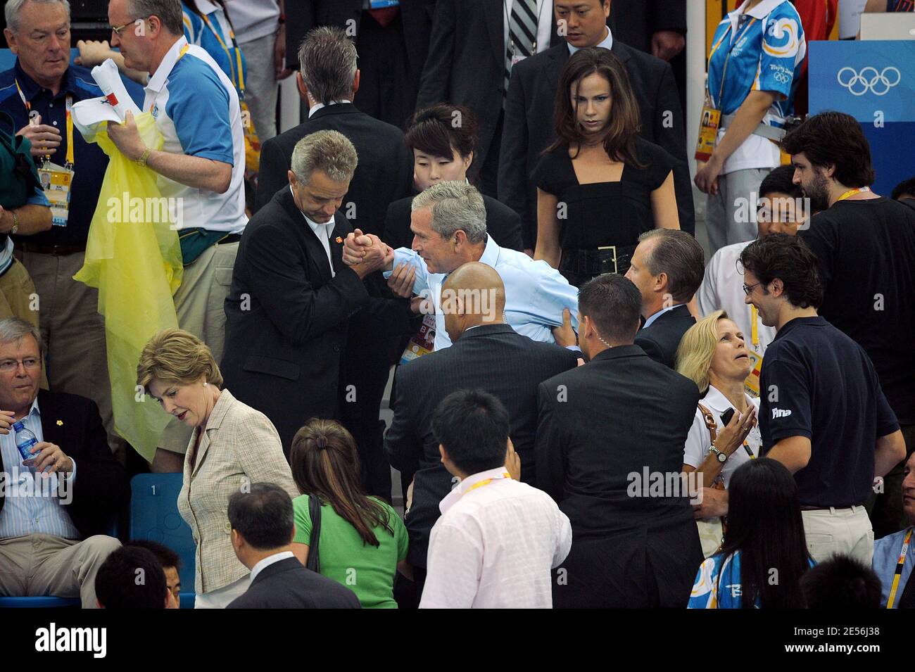 US president George W. Bush Falls in the stairs during his arrival at ...