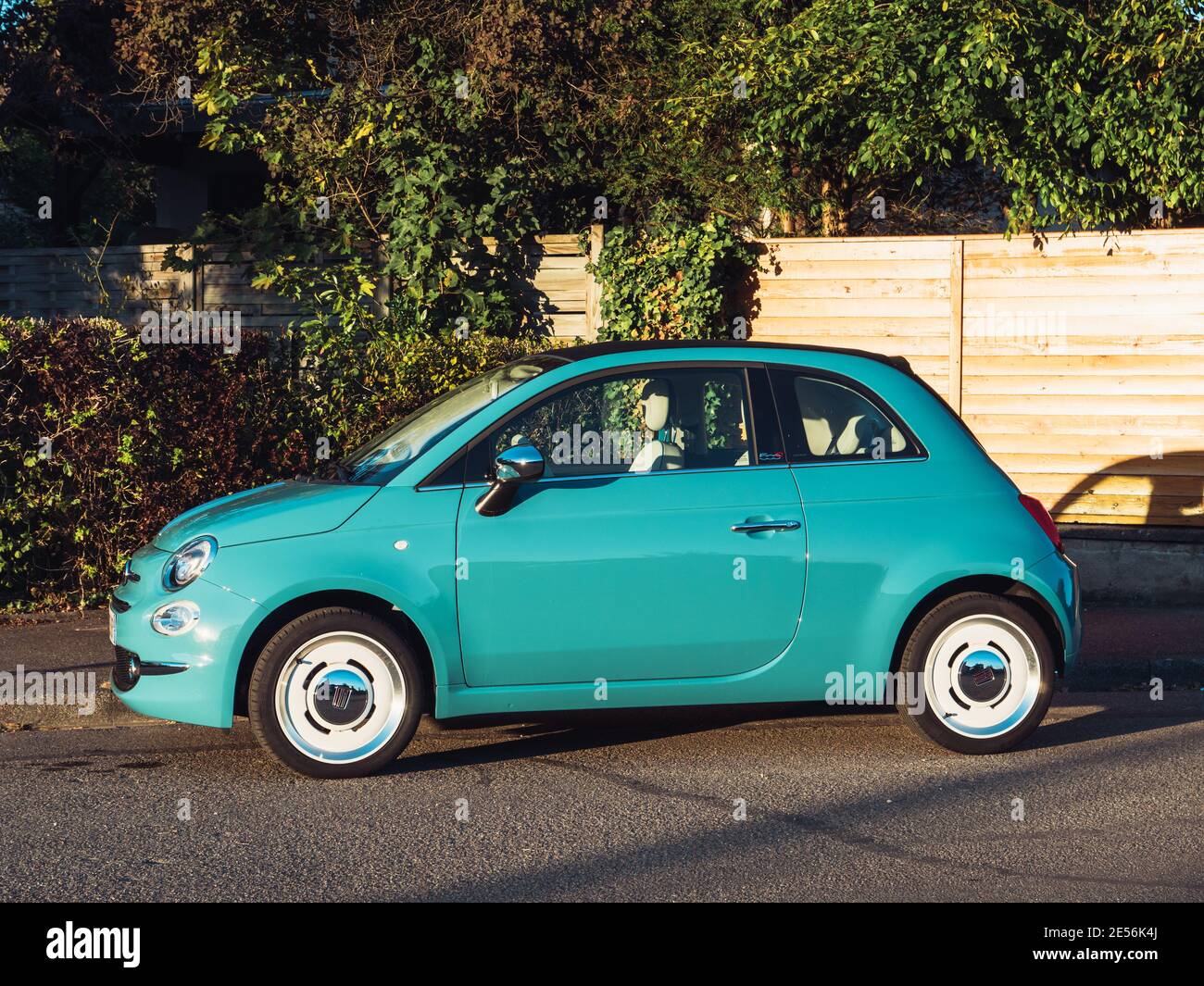 Paris, France - Oct 5, 2018: Side view of new Fiat 500 Cinquecento mini ...