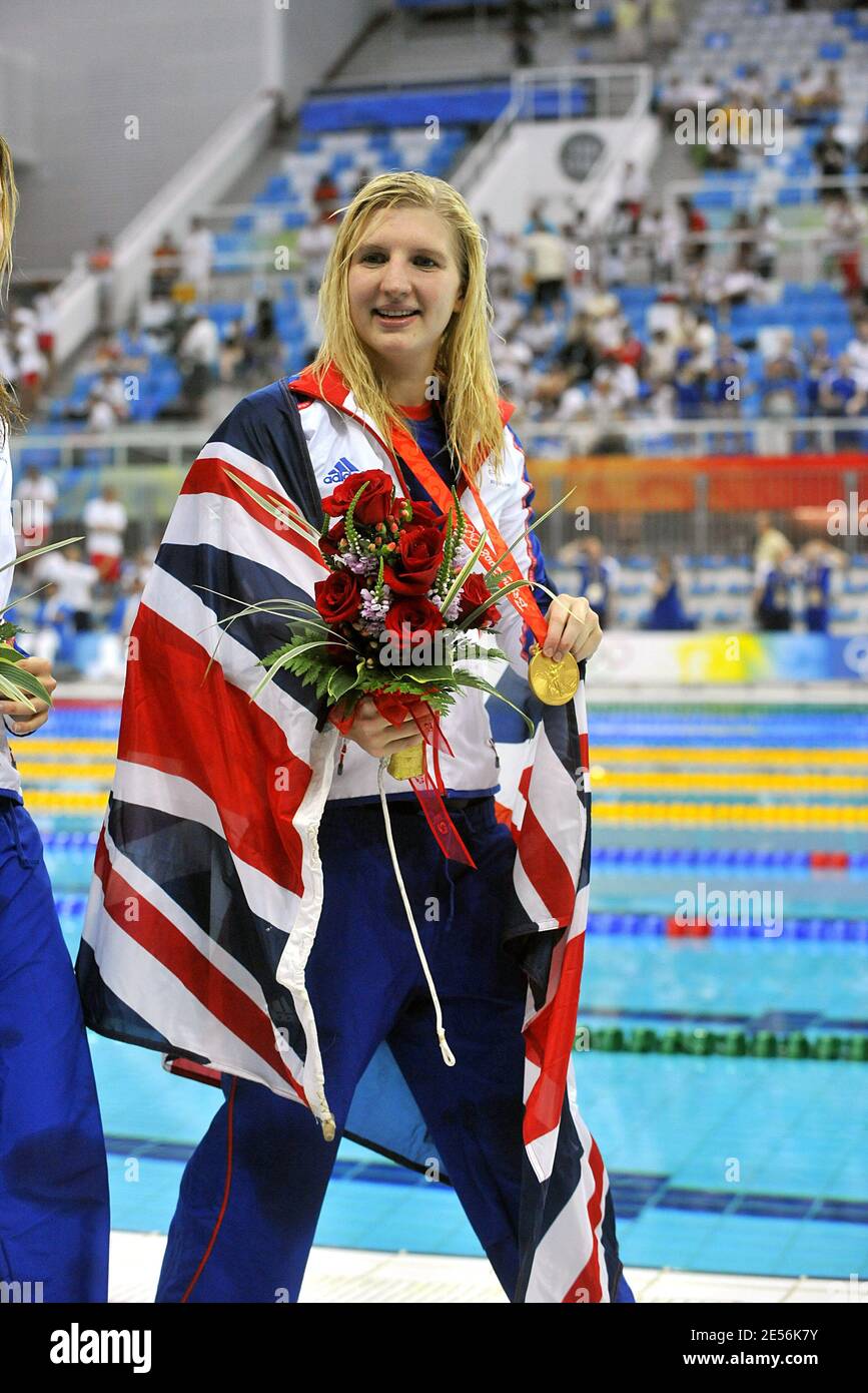 Great Britain's Rebecca Adlington poses with the gold medal during the ...