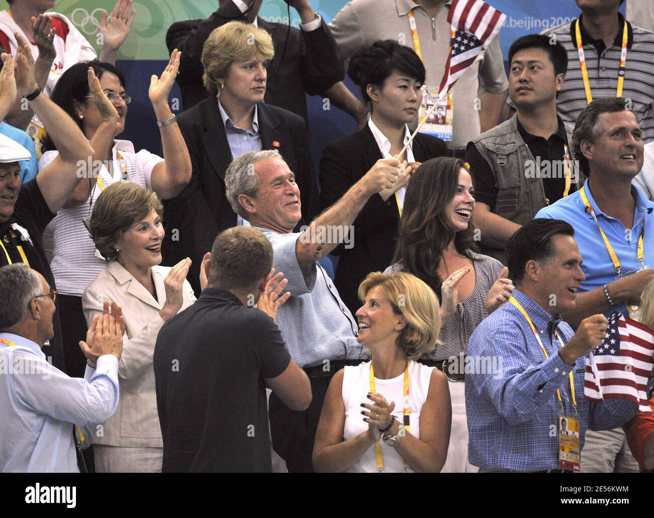 US president George W Bush, his wife Laura and Daughter Barbara atttend ...