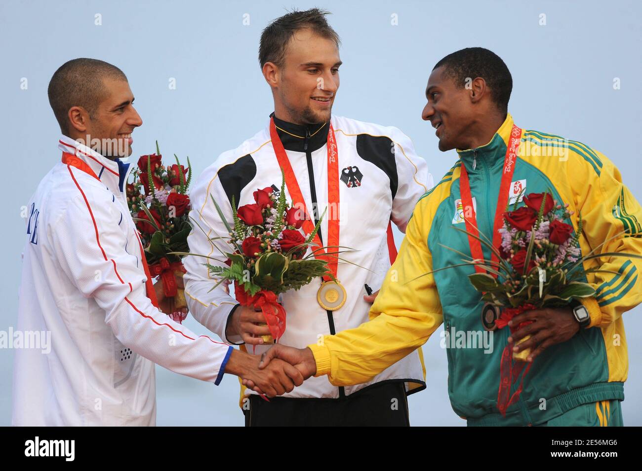 (L-R) Fabien Lefevre (silver) of France, Alexander Grimm (gold) of ...