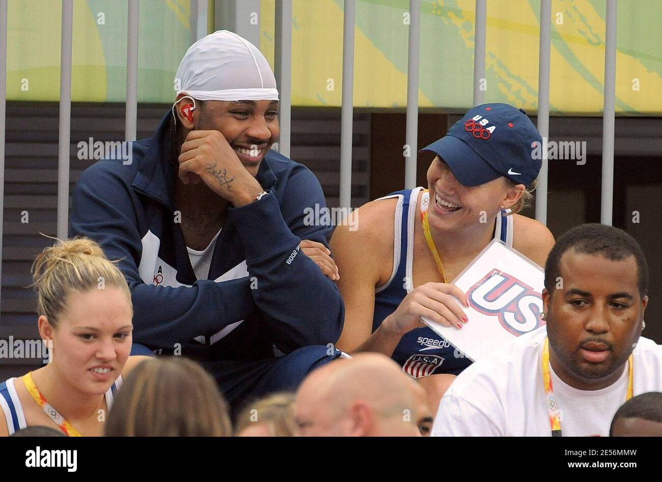 NBA star Carmelo Anthony during the men's 4x200m freestyle relay ...