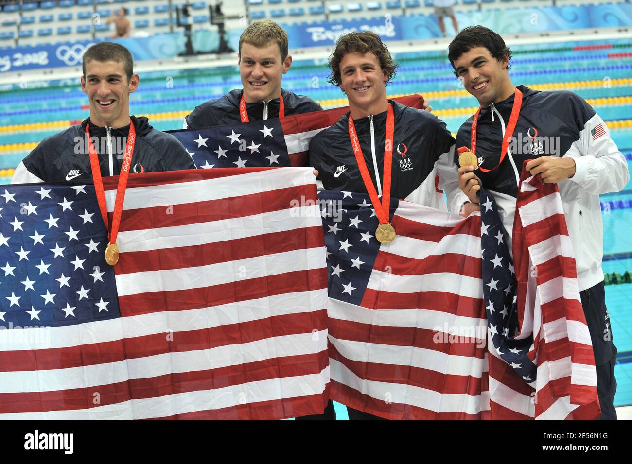 Michael Phelps, Ryan Lochte, Ricky Berens and Peter Vanderkaay of the ...