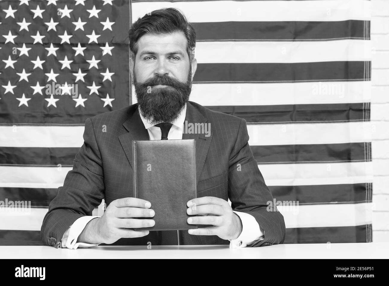 American writer bearded man presenting book, modern literature concept ...