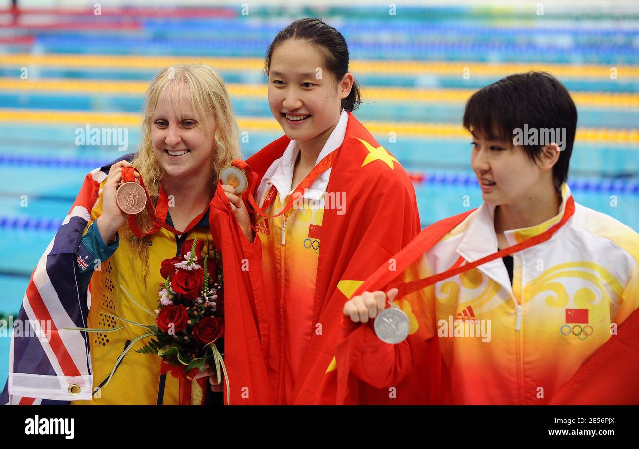 Gold medalist China's Liu Zige, silver medalist Jiao Liuyang and bronze ...