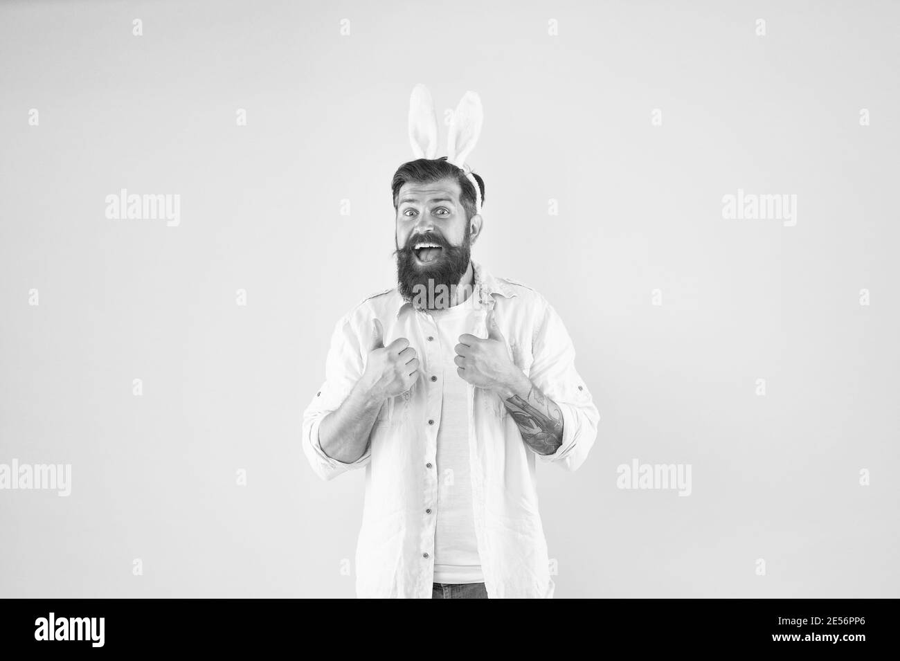 Sincere recommendation. Man long rabbit ears. Bearded man Easter rabbit ...