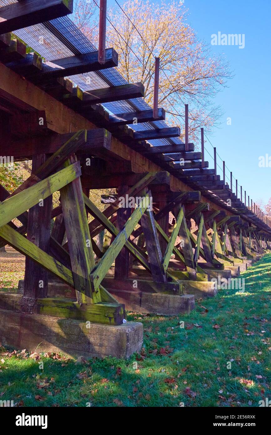The raised, wood railroad track trestle for the old Winchester ...