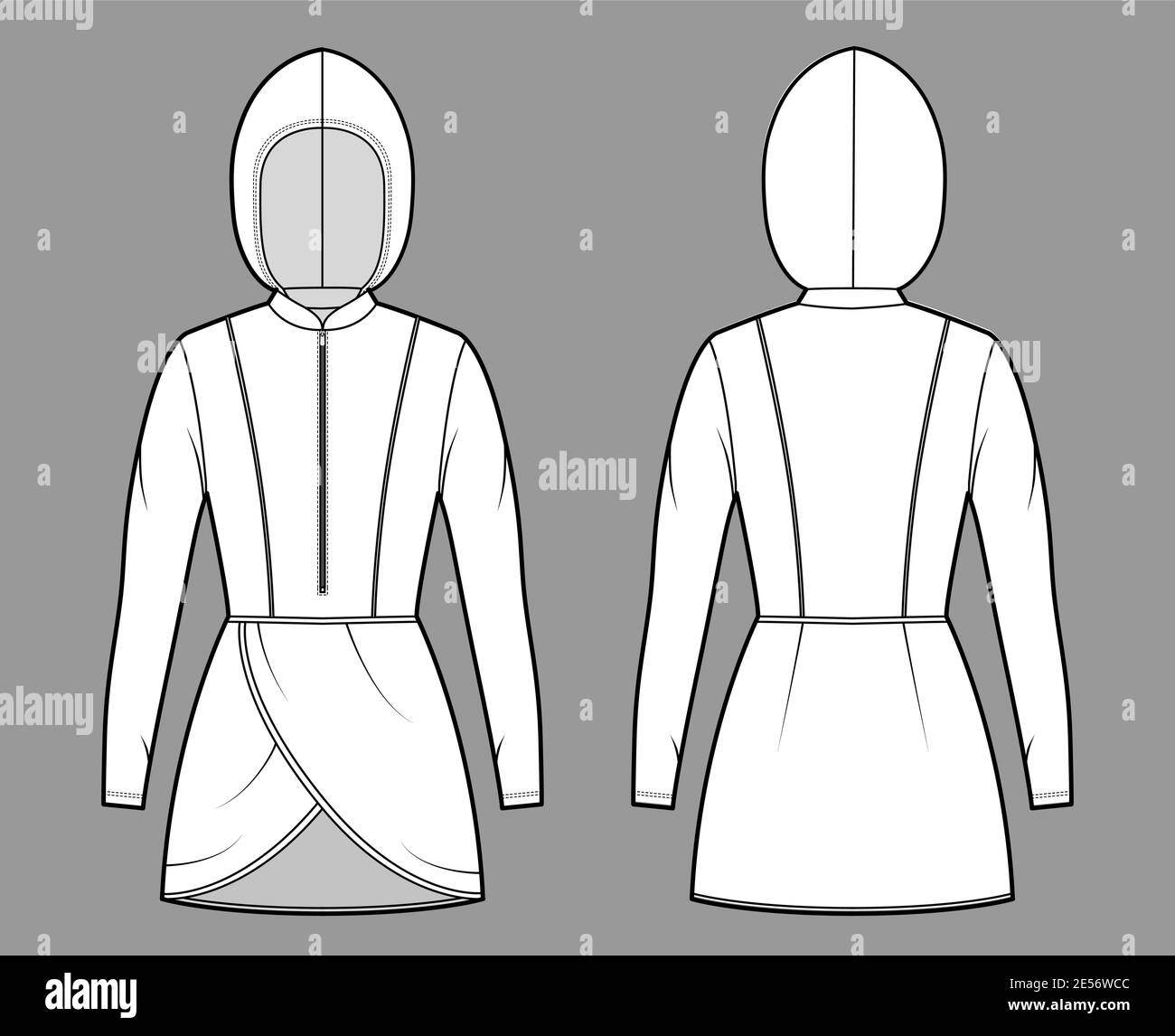 Modest hijab tunic technical fashion illustration with zip henley neck ...