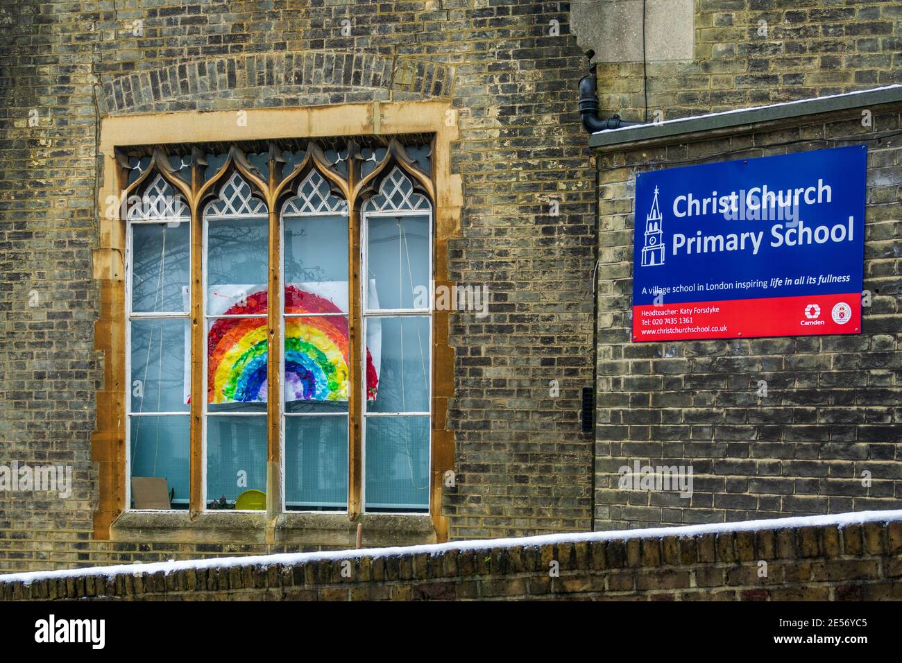 Christ Church Primary School, Hampstead, with rainbow painted by school ...