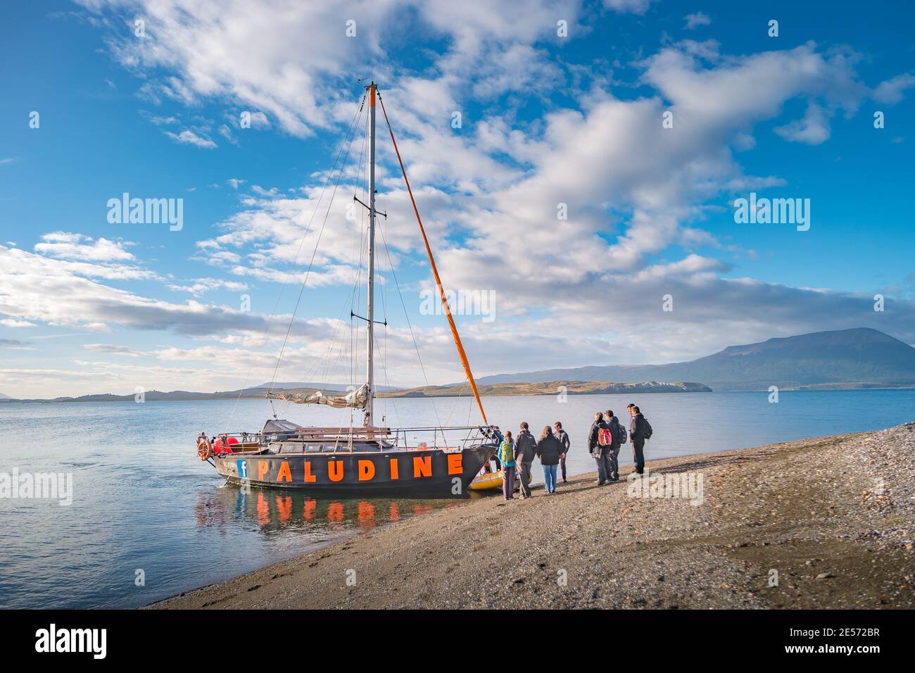 Sailing tourist boat is loaded with tourists for Beagle Channel ...