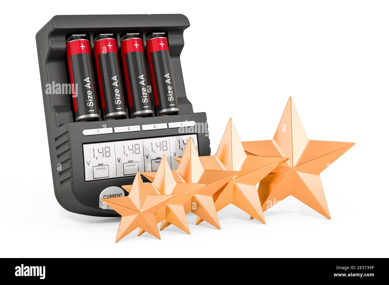 Customer rating of battery charger. 3D rendering isolated on white ...