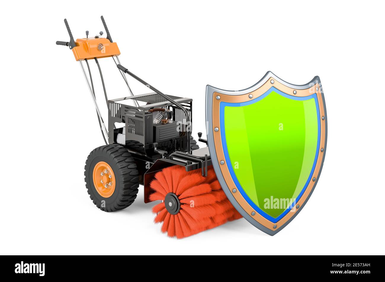 Snow Sweeper Power Brush Broom Industrial with shield, 3D rendering ...