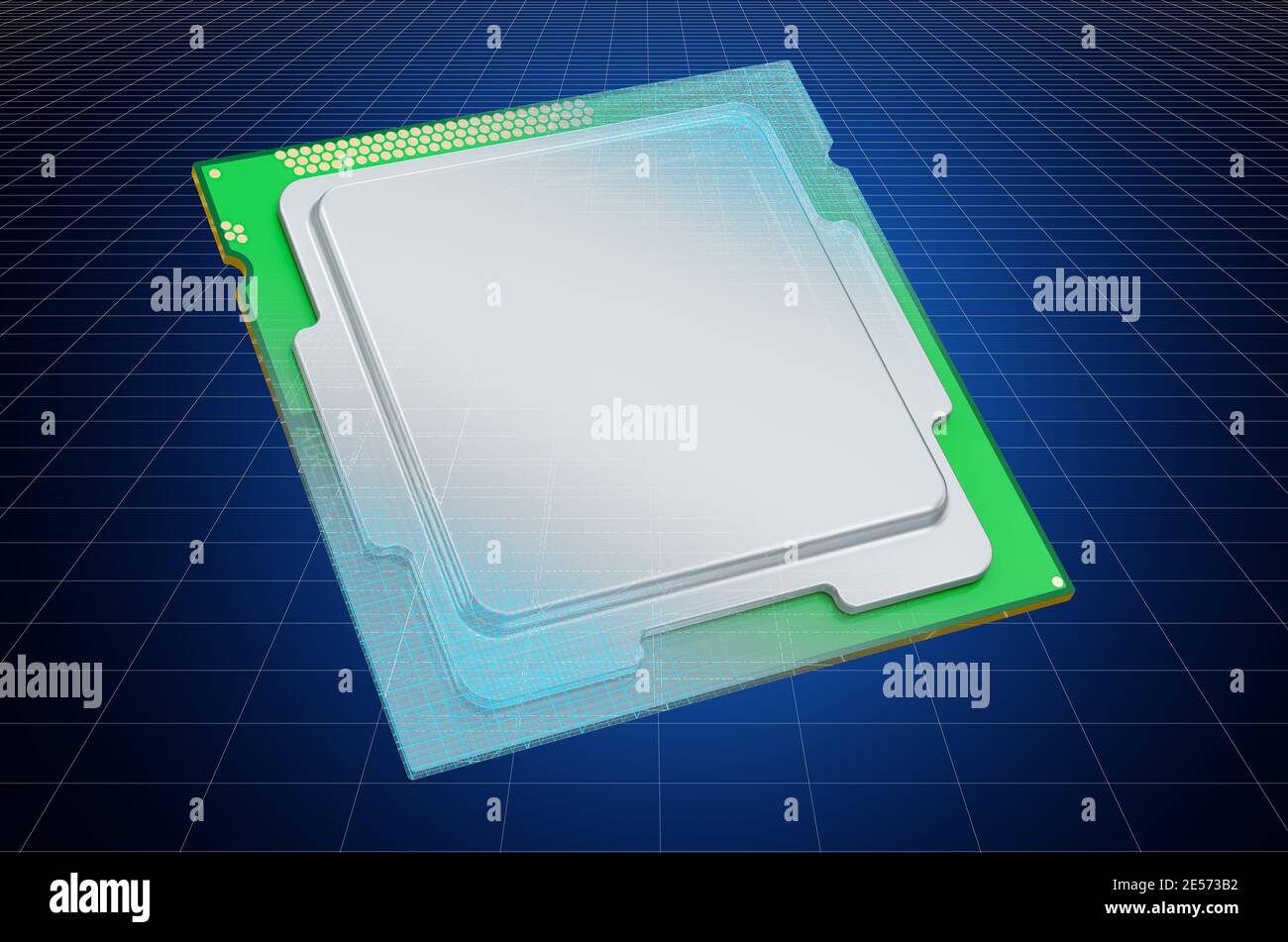 Visualization 3d cad model of CPU, blueprint. 3D rendering Stock Photo ...
