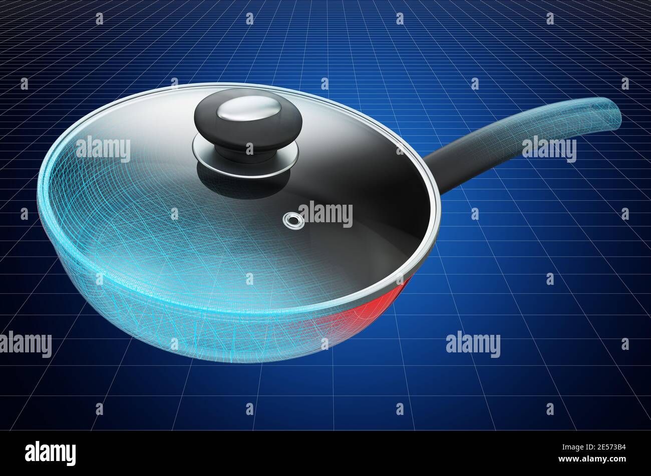 Visualization 3d cad model of frying pan, blueprint. 3D rendering Stock ...