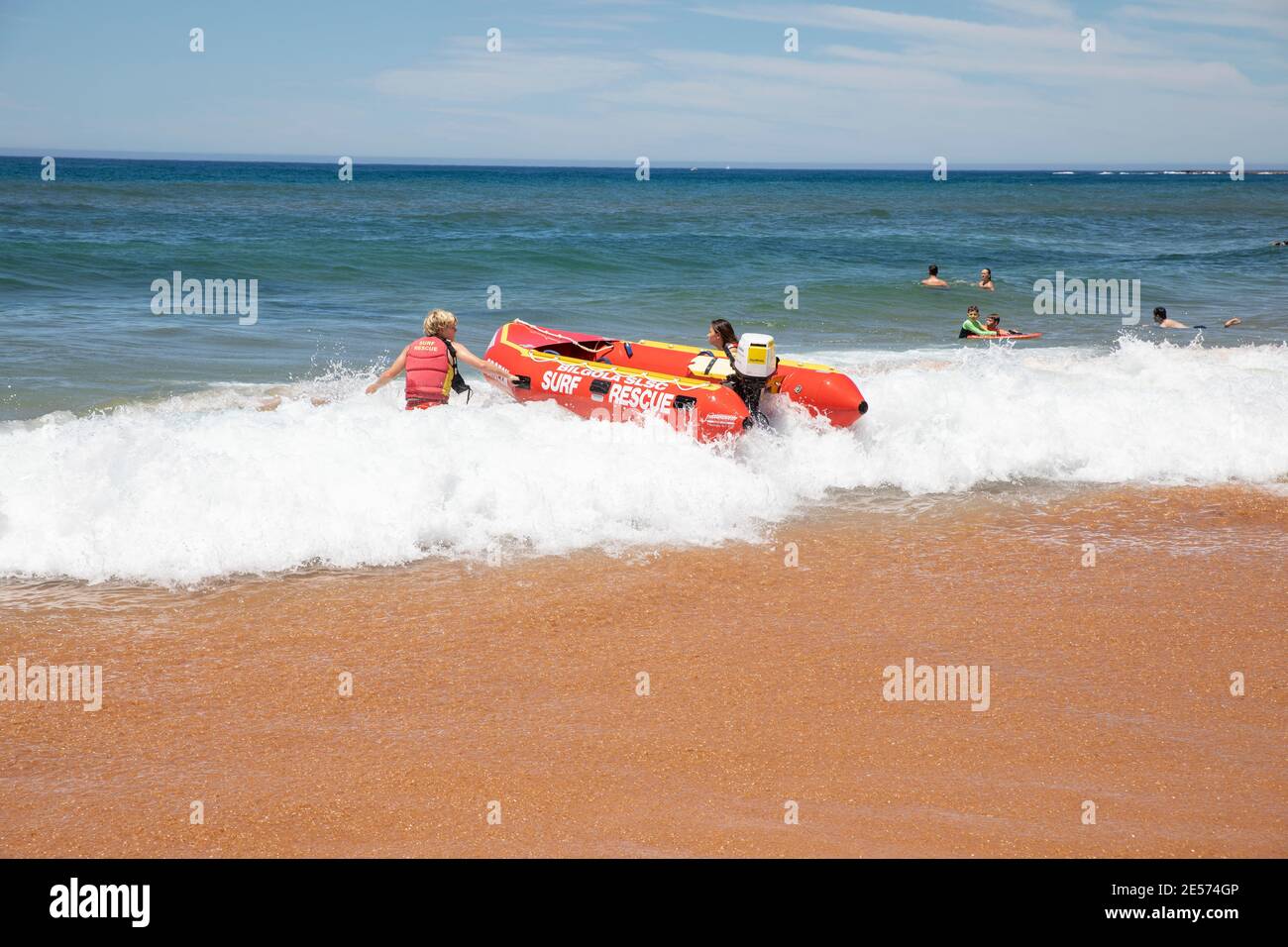IRB Surf Rescue inflatable rescue boat attempting to launch over the ...