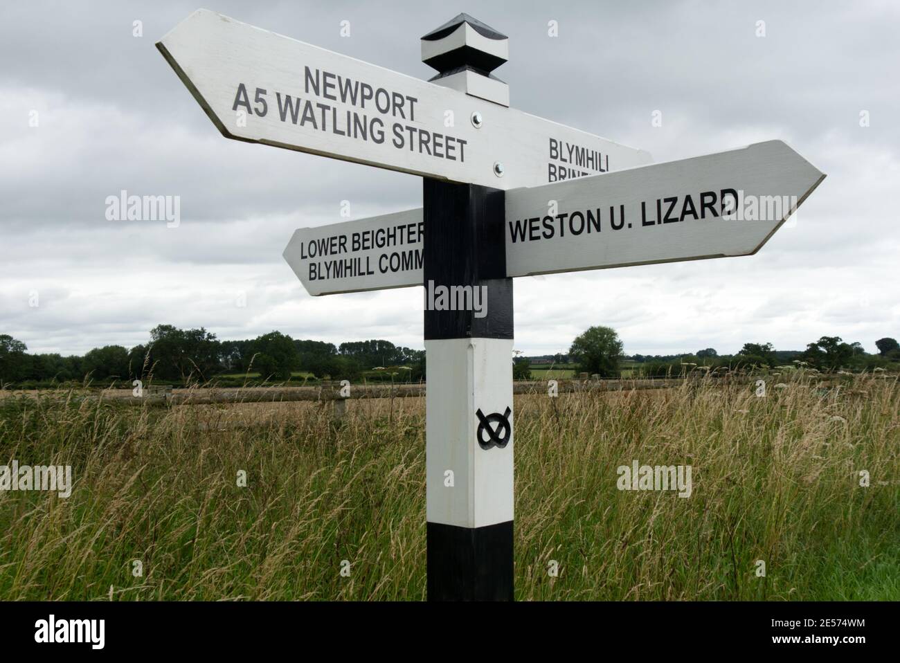 An old style wooden road sign showing local villages near the A5 in ...