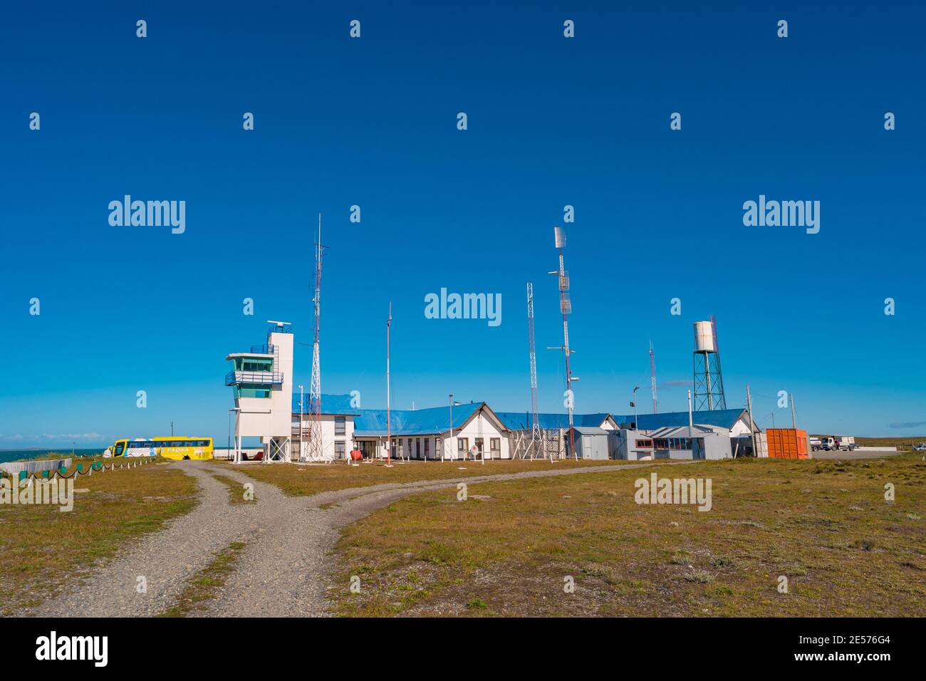 Ferry boat station at Strait of Magellan, Punta Delgada, road into ...