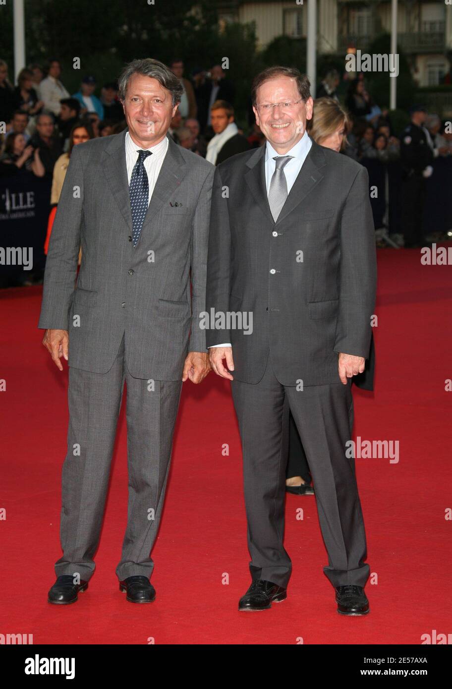 Mayor of Deauville Philippe Augier and Minister Herve Novelli arriving ...
