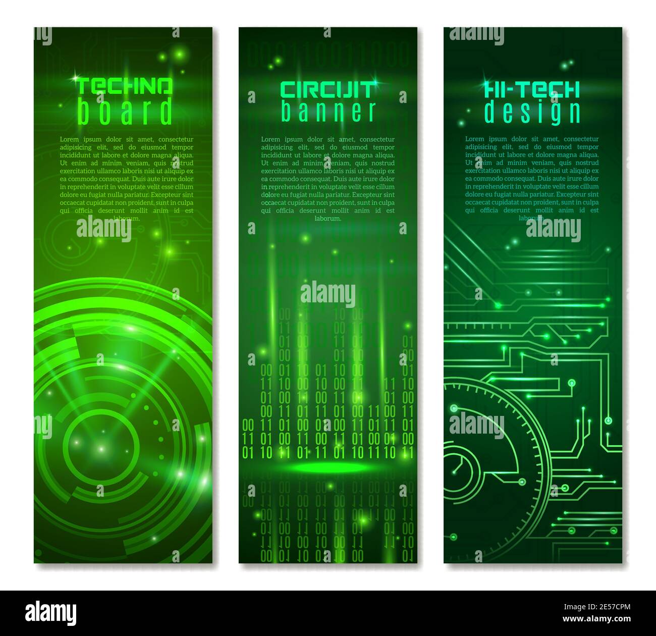 Abstract technology vertical banner set with circuit pattern on green ...