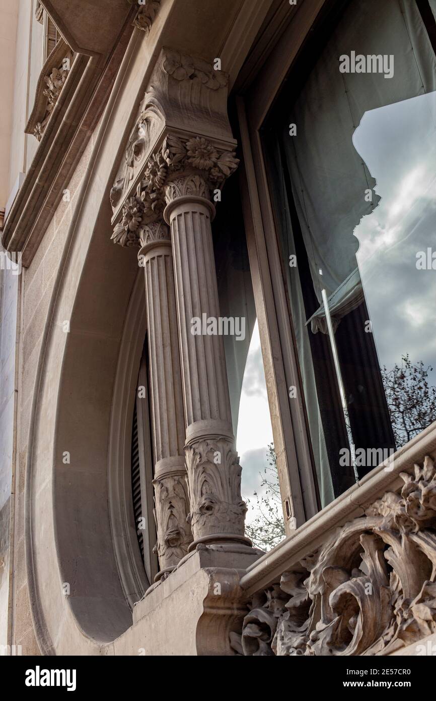 Central Barcelona, Catalonia, Spain; window above entrance to Circulo ...