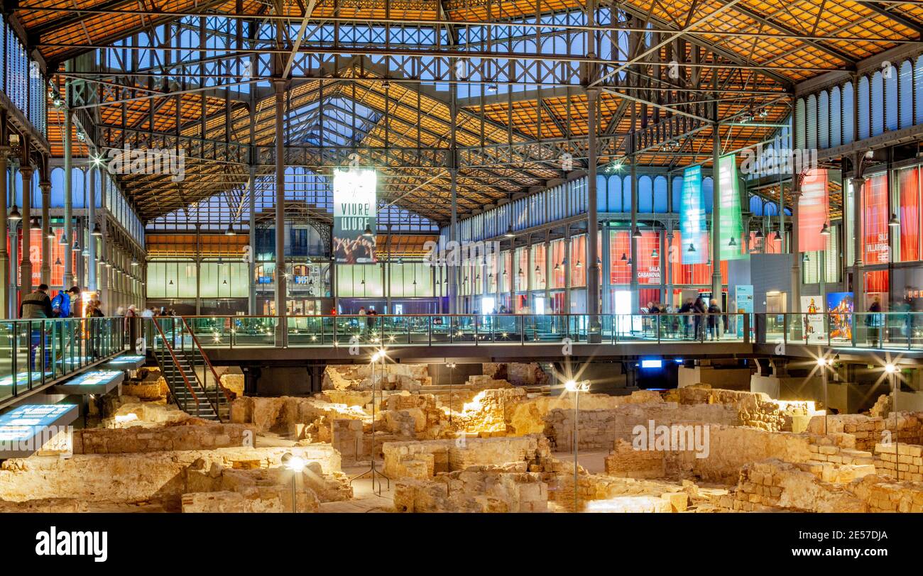 Central Barcelona, Catalonia, Spain; an archaeological excavation (dig ...