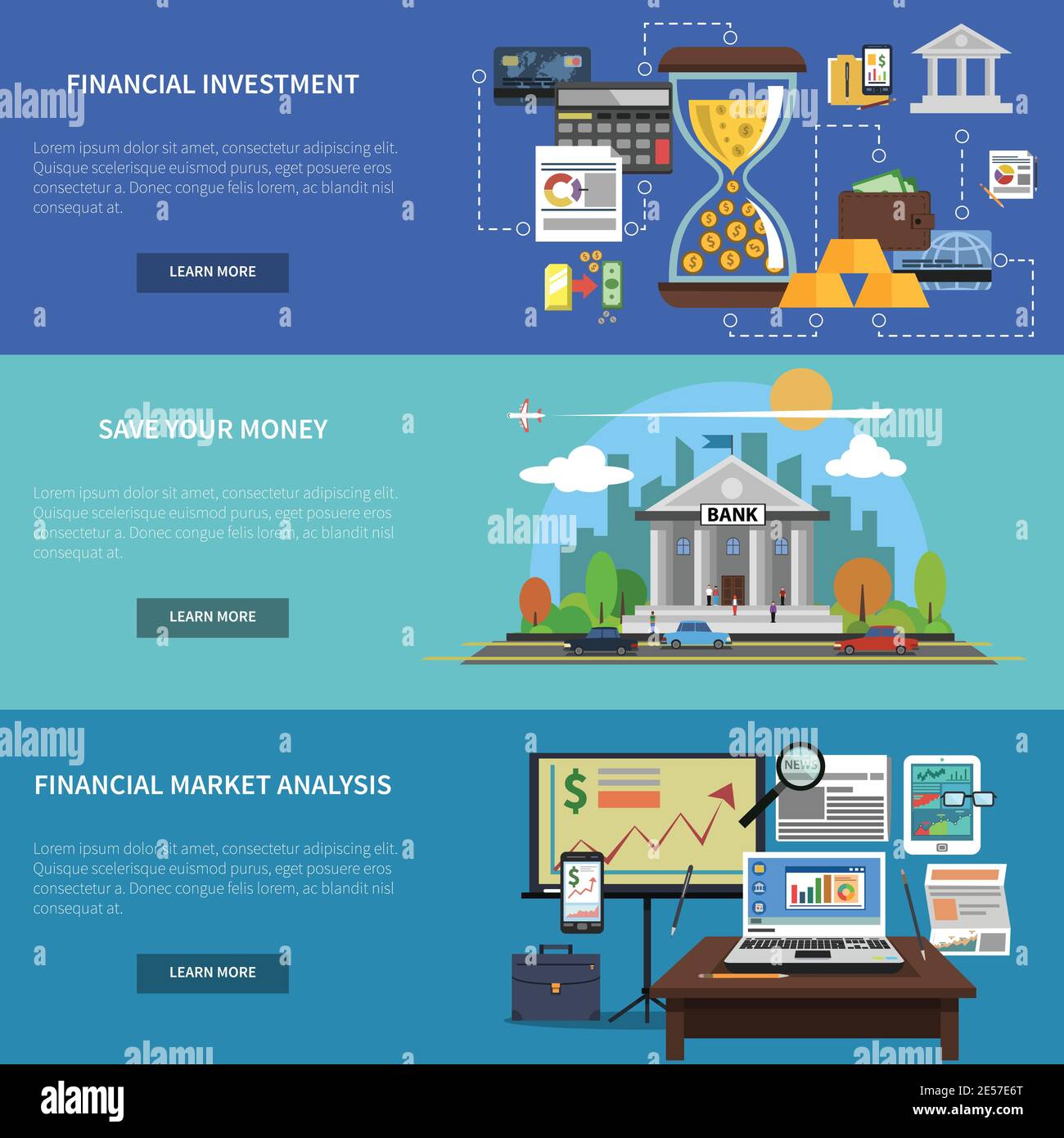 Finance banner horizontal set with financial investment and market ...