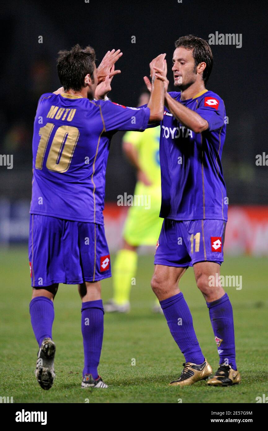 Fiorentina's Adrian Mutu and Alberto Gilardino celebrate the second ...