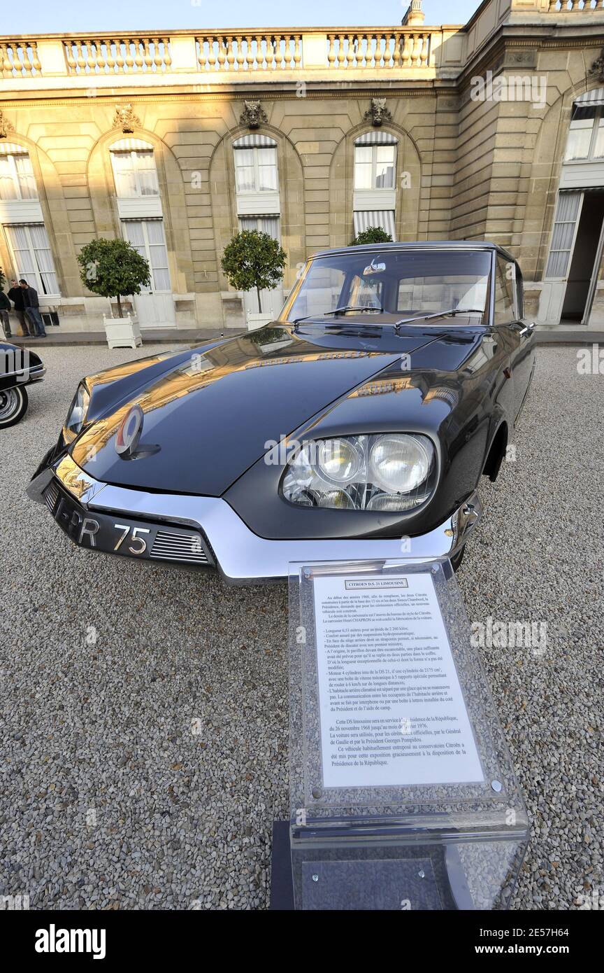 Former president's official cars are displayed at the Elysee Palace ...