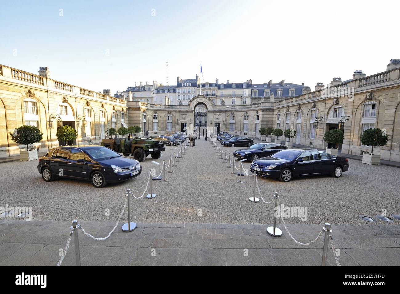 Former president's official cars are displayed at the Elysee Palace ...